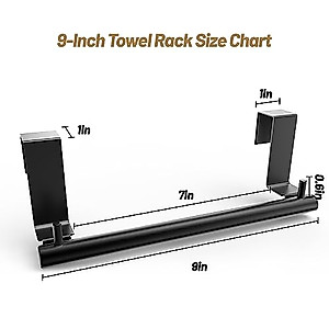 VEHHE Kitchen Towel Holder-2pcs, 9-Inches, Dish Towel Holder with 2 Hooks, Towel Holder for Kitchen Cabinet with EVA Foam Pads, Over The Door Towel Holder for Kitchen and Bathroom (Black)