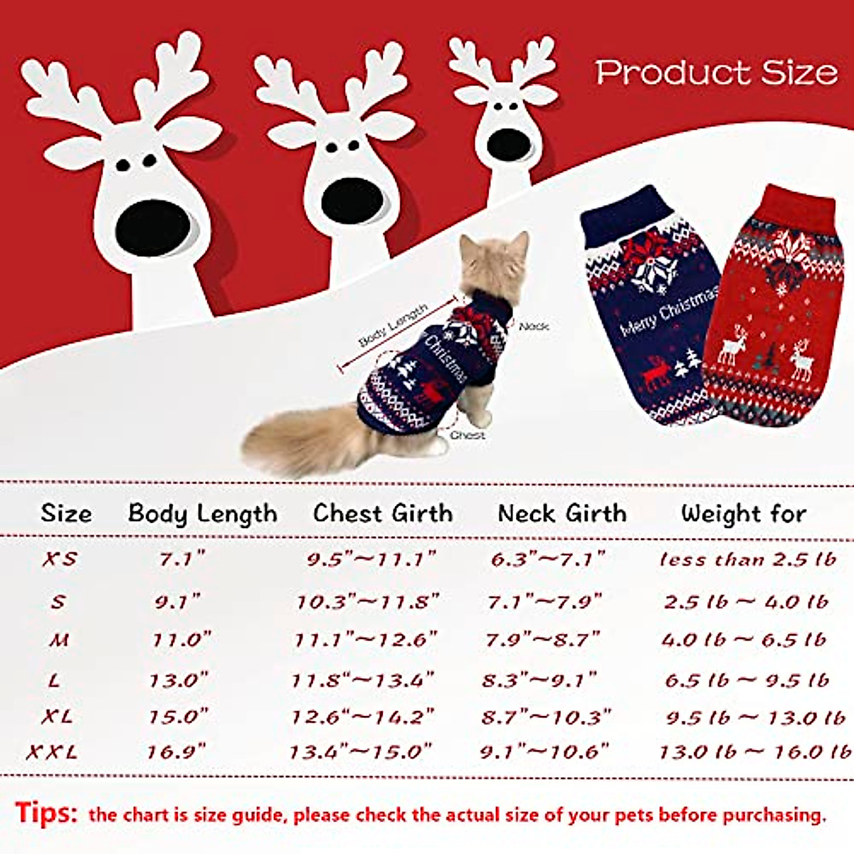 Vehomy 2Pcs Pet Christmas Sweaters Dog Christmas Sweater Kitten Cat Xmas Cat Turtleneck Knitwear Shirt with Snowflake Elk Pattern Dog Puppy Christmas Clothes Outfit Costume for Small Dogs S