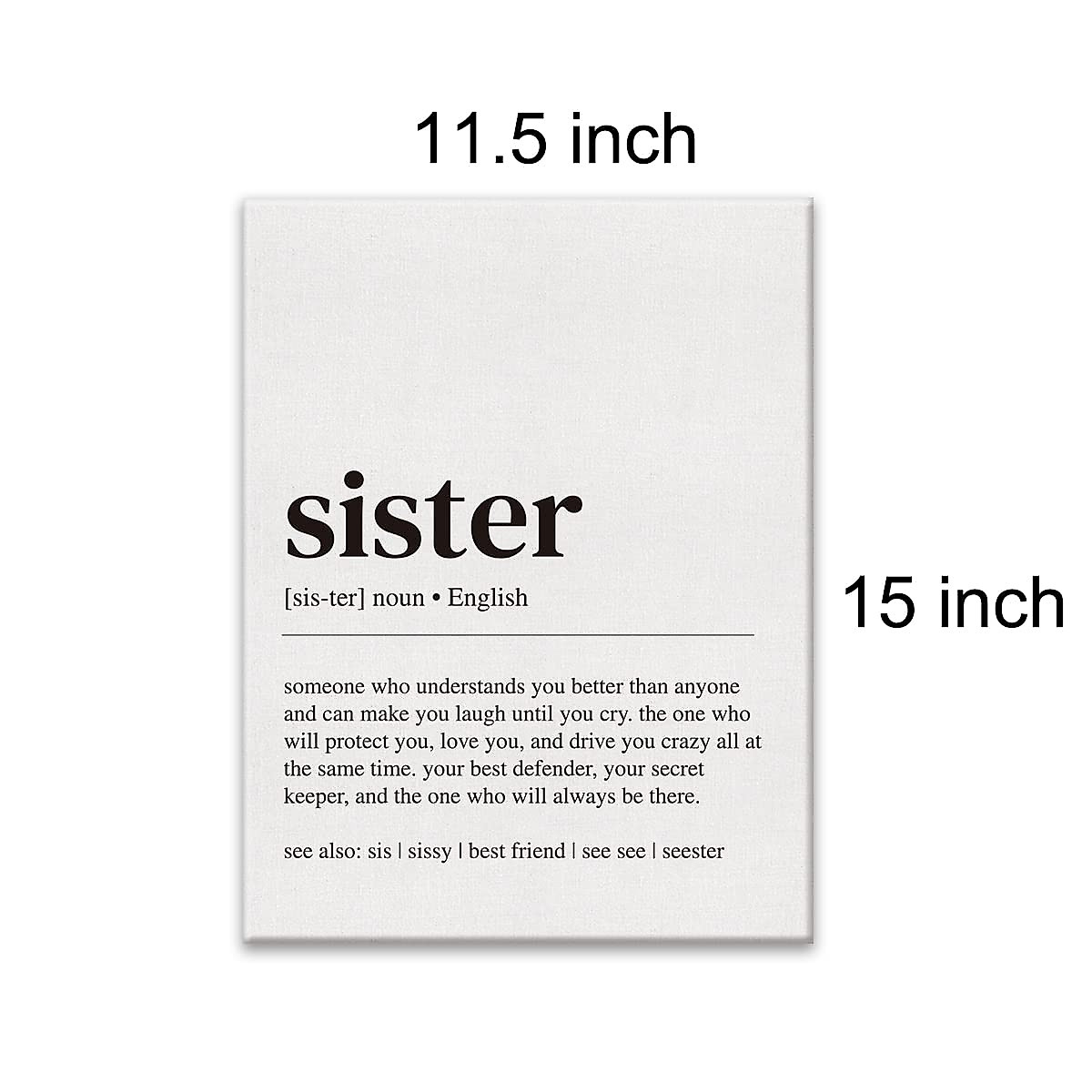 Sister Definition Your Best Defender Canvas Wall Art Poster Print Gift, Sister Quote Painting Ready to Hang Home Bedroom Decor (11.5" x 15")