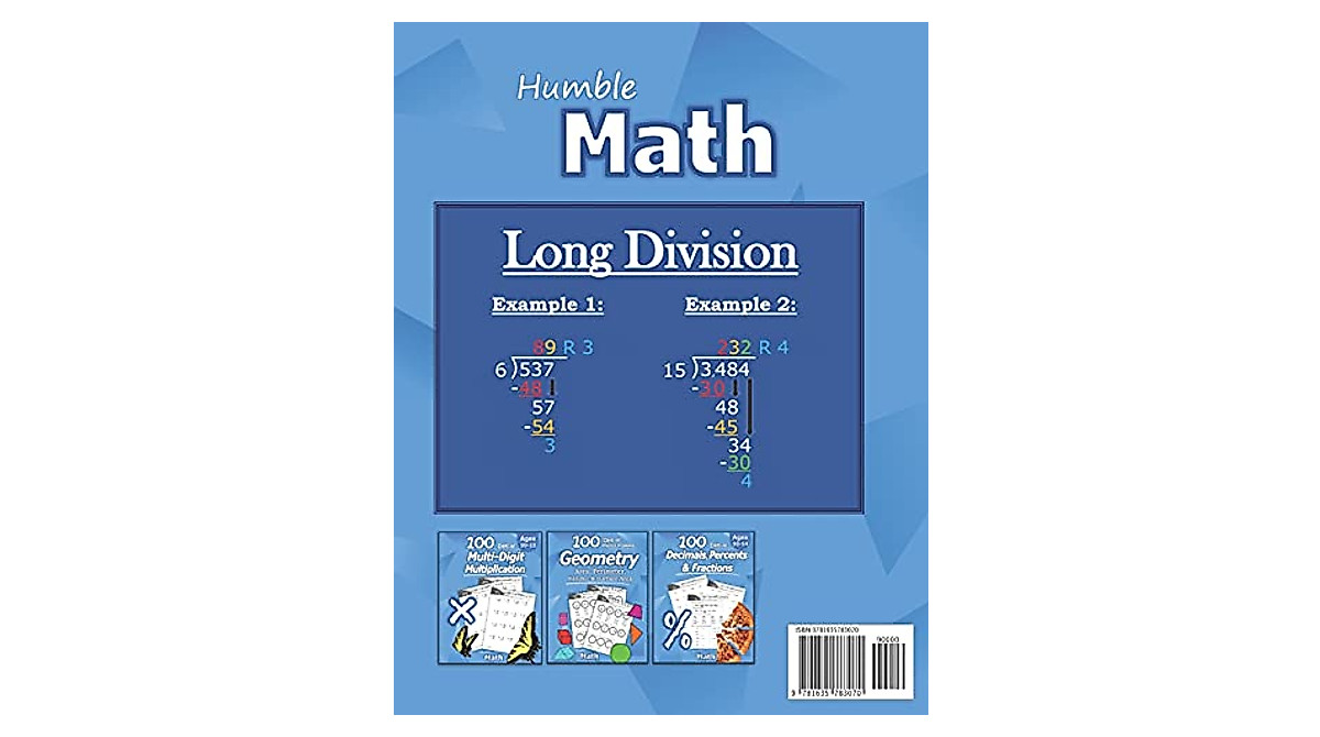Humble Math Long Division Practice Workbook for Ages 10-13