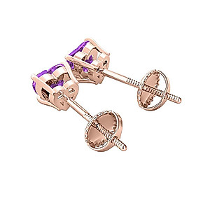 Lovely Heart Shaped (10MM) Gemstones Solitaire Stud Earrings 14K Rose Gold Over .925 Sterling Silver Over For Women's