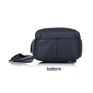 BULLCAPTAIN Men Leather Sling Chest Bag Outdoor Travel Shoulder Crossbody Bags Hiking Small Backpack (Black)