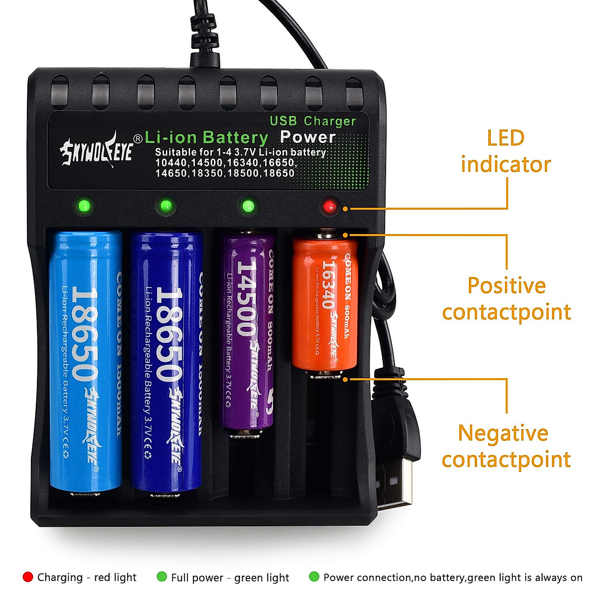 18650 Battery Charger for Rechargeable Li-ion Charger 4-Bay and USB Smart Universal 4 Slot Battery Charger for 10440 14500 16340 18650 26650 18500 17670 (Not Battery)