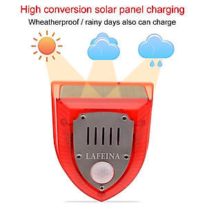 LAFEINA Solar Motion Sensor Light & Sound Alarm, 129dB Gunshot & Dog Barking Sound & Strobe Light Security Alarm Siren for Garden Farm Villa