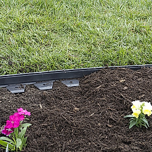 EasyFlex No-Dig Landscape Edging with Anchoring Spikes, 1.3 in. Tall Straight Top Plastic Garden Border, 120 Foot Kit, Black