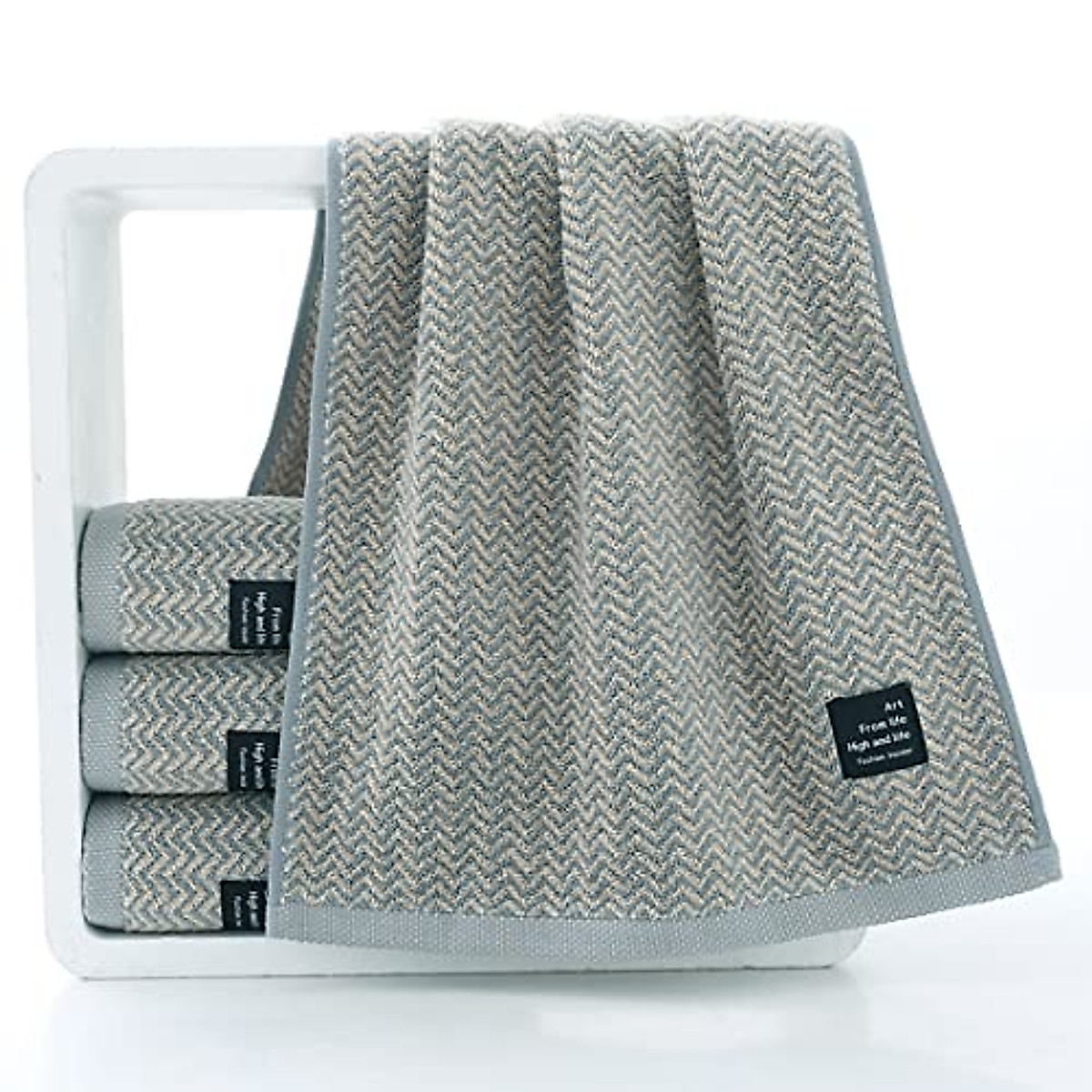 Pidada Hand Towels Set of 2 Wave Striped Pattern 100% Cotton Soft Absorbent Decorative Towel for Bathroom 13.4 x 29.1 Inch (Grey)