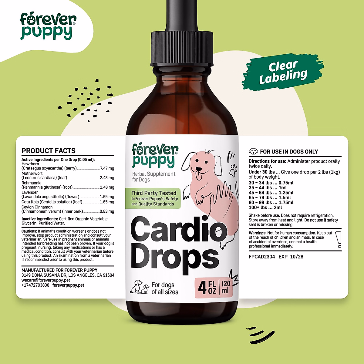 Cardio Drops for Dogs - Heart Support for Dogs with Hawthorn Berry and Motherwort Herb - Pet Liquid Drops with Lavender Extract - Herbal Dog Vitamins and Supplements for Dog's Health Care - 4 oz