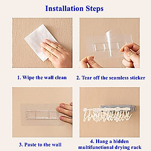 Cuzlarmul Clothes Drying Rack Wall Mount, 20 Clips Hole-Free Hidden Retractable Clothes Drying Rack Folding Indoor, Laundry Clothes Drying Rack Suitable for Drying Socks, Towels, Underwear, White