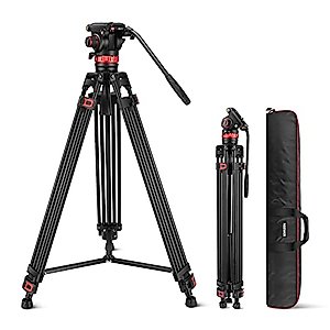 NEEWER 74" Pro Video Tripod with Fluid Head, All Metal Heavy Duty QR Plate Compatible with DJI RS Gimbals Manfrotto, Flexible 360° Pan&+90°/-75° Tilt with Adjustable Damping Max Load 18lb/8kg, TP75
