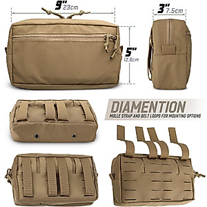 WYNEX Tactical Molle GP Admin Pouch, Molle General Purpose Pouch EDC Molle Utility Tool Pouch Organizer Military Multi Purpose Bag Modular Pouches Cummerbund Belt Pouch with Hook and Loop Insert Panel