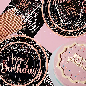 happy birthday decorations plates for women - (Total 121pcs) rose gold plates and napkins party supplies, Cups, Straws, tablecloth, Disposable Tableware for 24 Guests