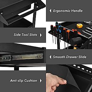 Happytools 3 Tier Tool Cart on Wheels, Heavy Duty Industrial Utility Service Cart with Drawer, Rolling Mechanic Tool Box Organizer for Garage Warehouse Workshop Repair Shop, 330 LBS Capacity (Black)