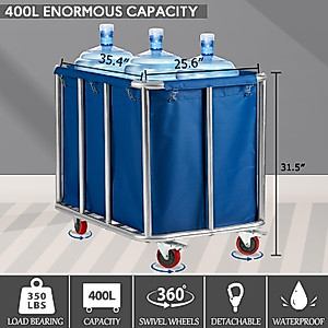 Kenpiko Commercial Laundry Cart with Wheels Heavy Duty Rolling Laundry Cart Large Laundry Baskets on Wheels with Stainless Steel Frame, 11.35 Bushel, 330LBS Load, 10 Tubes