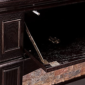 SEI FURNITURE Grantham Faux Stone Corner Electric Media Fireplace, Ebony Finish.