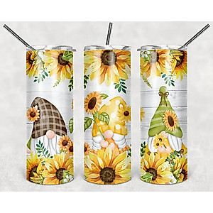 20oz Skinny Tumbler | Skinny | Tumbler | Sunflower | Gnome | Spring | Sublimation | Double Walled | Lid with Straw | Cute | Gnomes