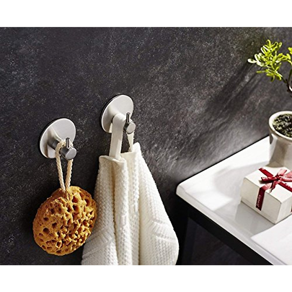 Onwon Self Adhesive Bathroom Hook Towel Robe, Brushed SUS304 Stainless Steel, Coat Hook, Key Holder, Umbrella Hats Clothes Heavy Duty Wall Hooks, Pack of 4 Pieces