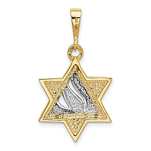 14K Two Tone Gold Star of David Jewish Magen Necklace Judaica Religious Pendant Israel Charm Only