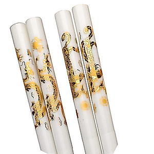 LeBlue 2 Pairs Golden Dragon and Phoenix Bone China Chinese Reusable Dishwasher Safe Chopsticks WEDDING GIFT SET