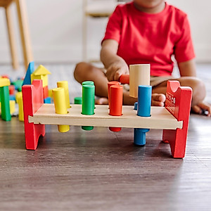 Melissa & Doug Stack, Sort & Pound Wooden Toy Collection (Building Blocks, Shape Sorter, Pounding Bench)
