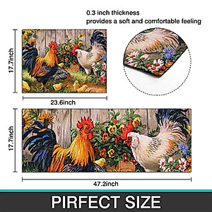 JBHANI 2 Pieces Ergonomics Rooster Hen Chicks Kitchen Rugs and Mat Microfiber Cushioned Non-Slip Kitchen Rugs and Mats Used for Floor Home