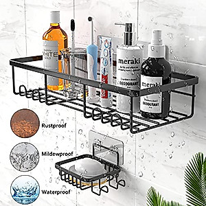 DINGXI Shower Caddy, 5 Packs Shower Shelves, Adhesive Shower Organizer No Drilling, with Shower Loofah Balls (1 Pack) with Adhesives or Screws Mounted for Bathroom Toilet & Kitchen (Black)