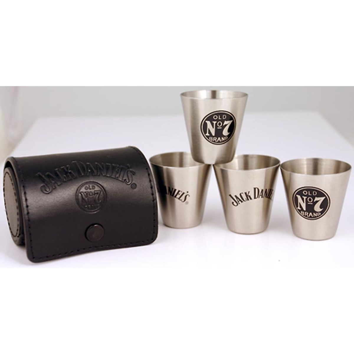 4 Piece Jack Daniels Stainless Steel Shot Glass Travel Set