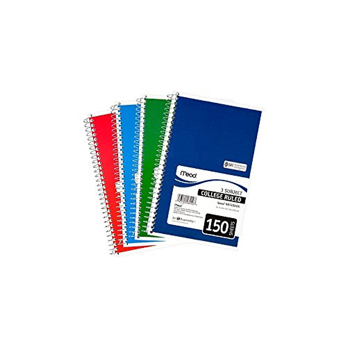 Mead 3-Subject Wirebound College Ruled Notebook, 9.5" x 5.5", Pack Of 6