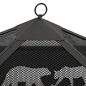 HANGKAI 26" Extra Deep Fire Pit Backyard Patio Garden Stove Wood Burning Fireplace w/Long Fire Poker,Mesh Lid,Rain Cover