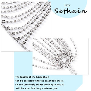 Sethain Boho Crystal Body Chain Sparkly Rhinestone Bikini Chest Chains Bra Nightclub Body Accessories Jewelry for Women and Girls (Silver)