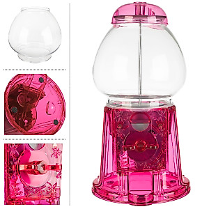 11-Inch Translucent Gumball Machine - Coin-Operated Candy Dispenser Vending Machine and Piggy Bank by Great Northern Popcorn (Pink)