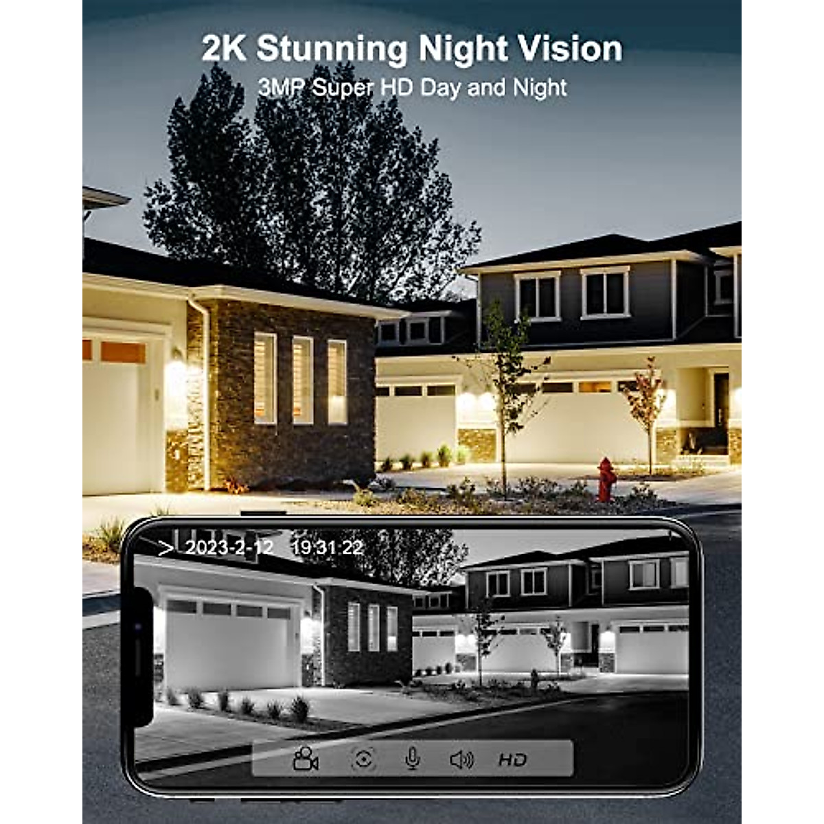 ANRAN 2K Security Cameras Wireless Outdoor, 3MP AI Motion Detection & Color Night Vision Home Security Cameras, Two-Way Talk, Spotlight Siren Alarm, Work with Alexa, Battery Powered, IP65