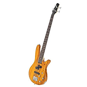 Kcelarec Electric Bass Guitar Full Size 4 String Exquisite Stylish Bass with Power Line and Wrench Tool (Yellow)