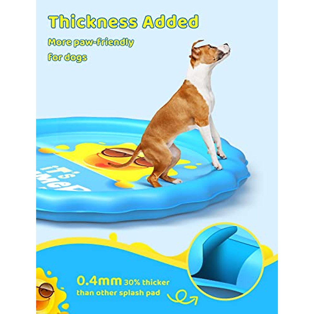 QPAU Non-Slip Splash Pad for Kids and Dog | 0.4 mm Thickened Sprinkler Pool Water Play Mat for Summer and Outdoor | Fun Backyard Water Toy Fountain Mat for Baby Girls Boys or Pet Dog (67"), Blue