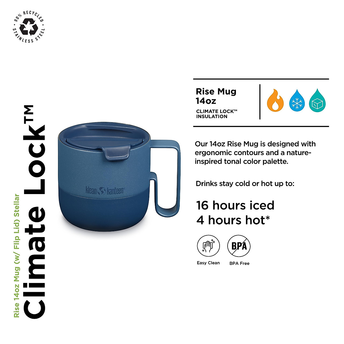 Klean Kanteen Rise 14oz Mug - Stainless Steel with Flip Lid - Stellar