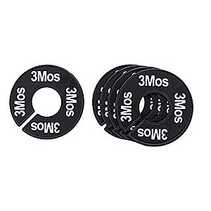 NAHANCO CBWKIT6 Black Round Clothing Size Divider with White Print for Baby/Kid Sizes, 3Mos – 4T, Kit of 50 (10 Sizes of 5 Each)