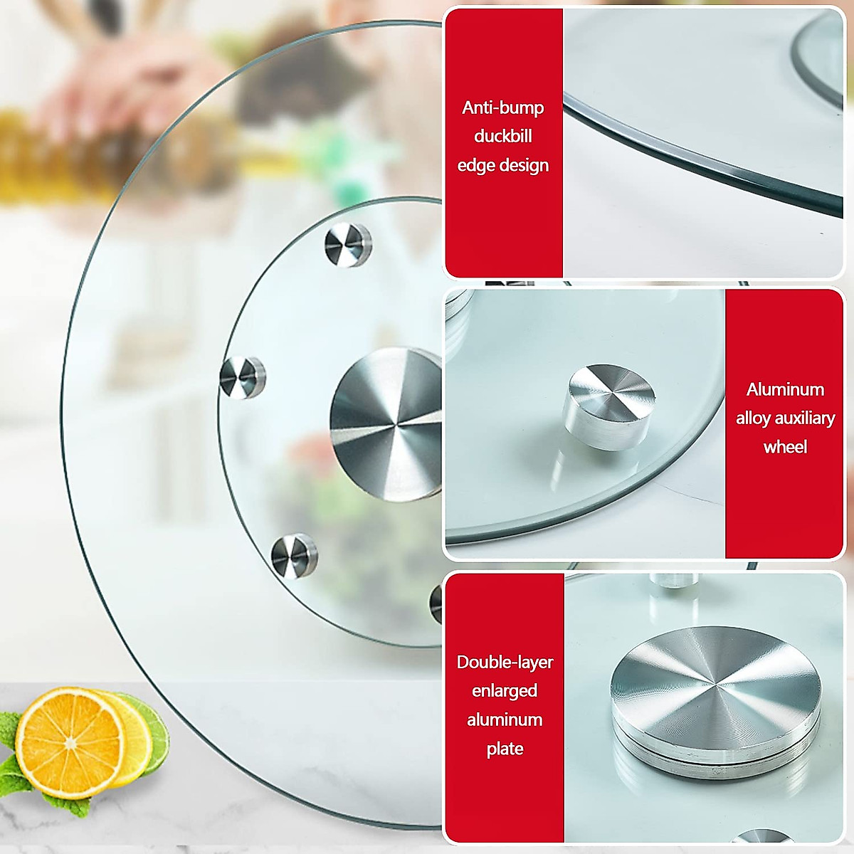 Glass Lazy Susan Turntable, Transparent Tempered Glass Round Turntable, Large Tabletop Rotating Serving Tray for Dining Table 70cm