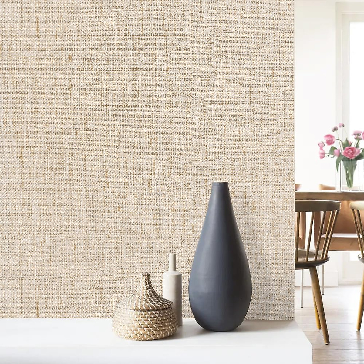 lenify Beige Grasscloth Wallpaper Peel and Stick Wallpaper Textured Contact Paper 15.7inch x 118.1inch Faux Linen Wallpaper Vintage Grasscloth Contact Paper Self Adhesive Removable Wallpaper Vinyl