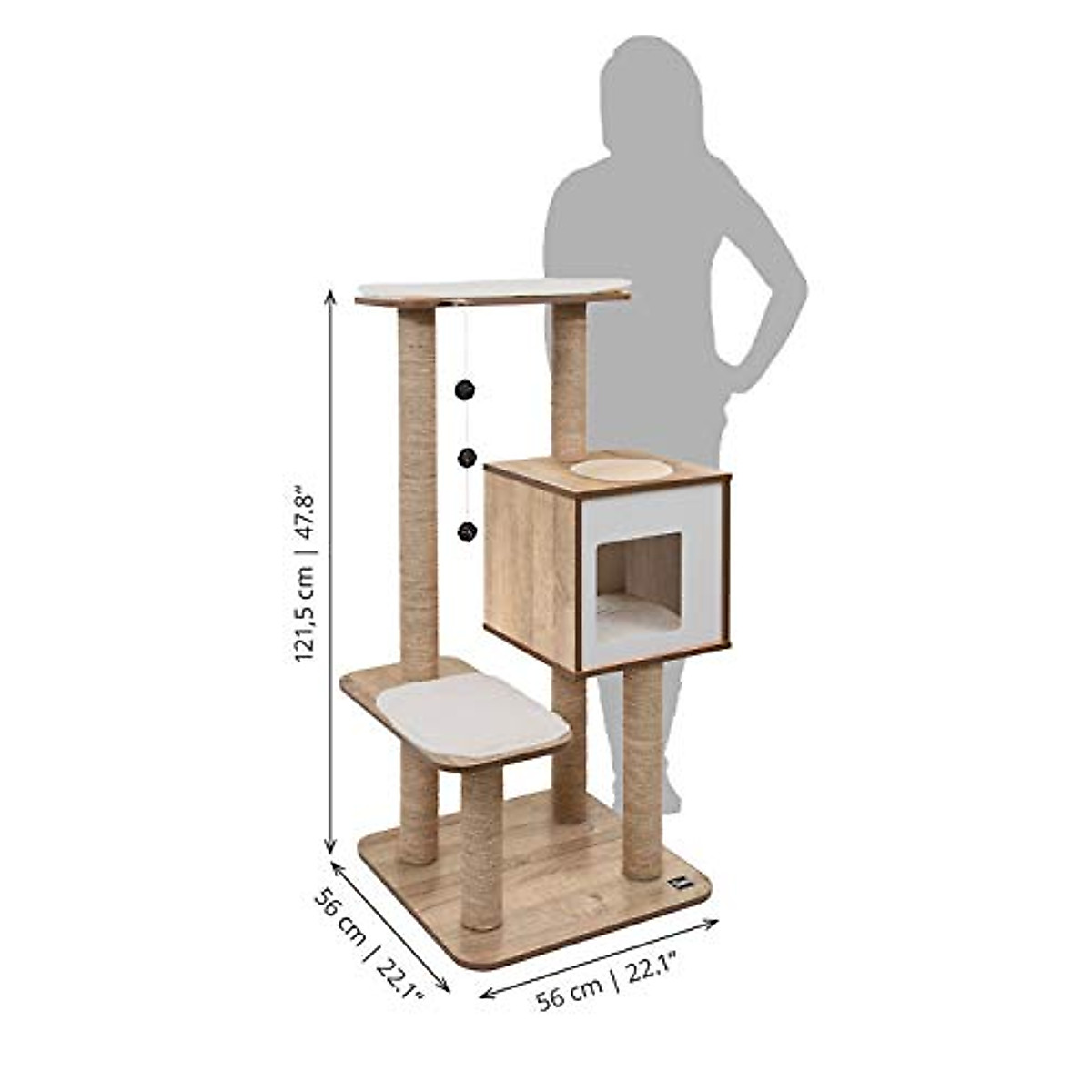 Vesper Cat Tree, High Base, Oak, 52063, 56 x 56 x 81.5 cm (22 x 22 x 32 in)