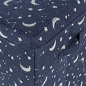 Sammy & Lou Constellation Felt Toy Box; Navy, White; Collapsible; Two Handles; Hinged Lid; 22 in x 14.5 in x 15 in