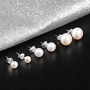 Lancharmed Sterling Silver Pearl Stud Earrings for Women AAA White Pearl Studs Hypoallergenic Pearls Studs Set(6/7/9 mm)