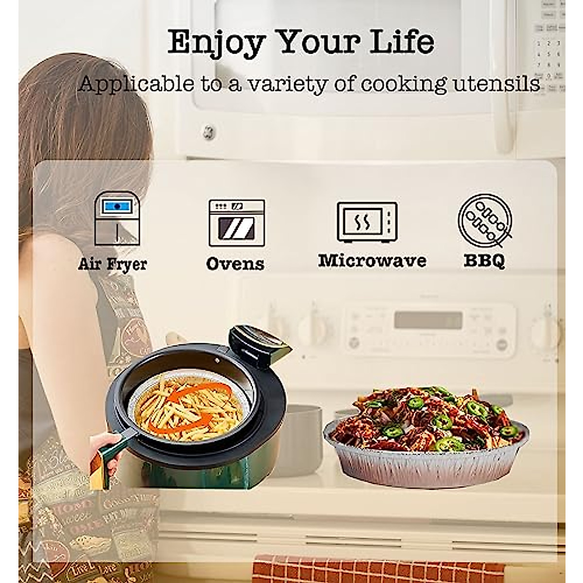 50 Pack 7-Inch Round Aluminum Foil Pans, Disposable Tin Cake Pie Pans, Foil Liners for Air Fryer, Food Containers for Storage, Baking, Roasting, Meal Prep, Reheating