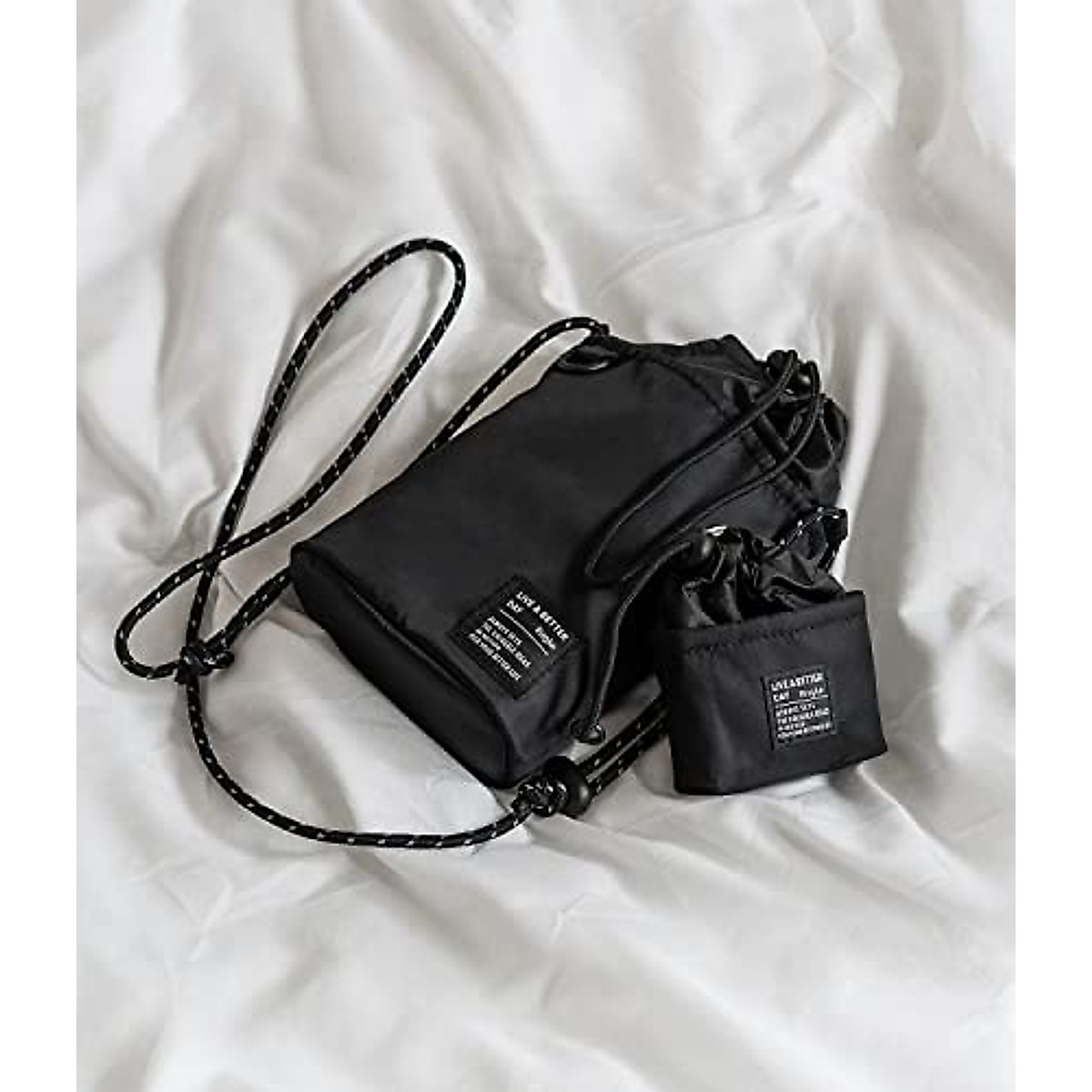 Ringke Mini Pouch [Bucket Bag] with O Ring Carabiner, Nylon Carrying Pouch Small Bag for AirPods, Galaxy Buds, Earphones, Cards, ID - Black