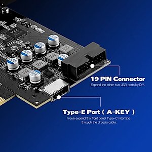 YEELIYA USB C PCIe Card SuperSpeed 10Gbps with 2 USB C and 2 Internal Port(Type-E,19 Pin USB 3.0 Header) PCI-E Expansion Cards PCI Express Front Panel Adapter for Desktop PC