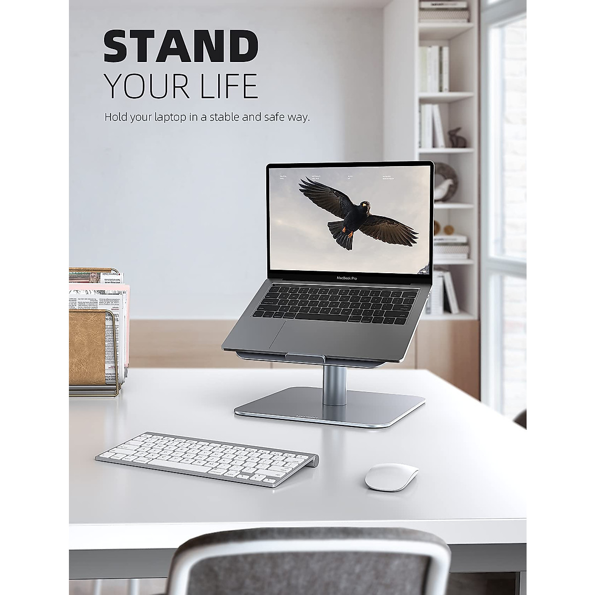 Lamicall Laptop Stand, Swivel Computer Holder Multi-Angle Height Adjustable, Ergonomic 360 Rotating Notebook Desk Riser, Compatible with 10-17" Laptop, Such as MacBook Air Pro, Dell XPS, HP, Gray