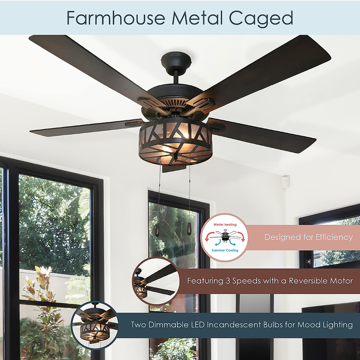 RIVER OF GOODS 52 Inch LED Modern Farmhouse Ceiling Fan with Light - Elegant Rustic Cabin Ceiling Fans with Lights - Metal Drum Shade - Oil-Rubbed Bronze