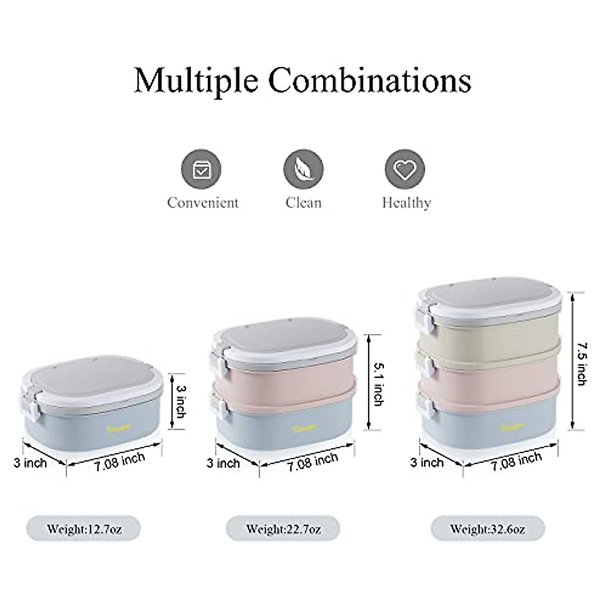 Slaipo Bento Box Adult Lunch Box, Leak-proof Lunch Box Containers Insulated Lunch Bag Fork Spoon, Portable Stackable Food Container Storage Boxes for Work School Camping, 3 Tiers