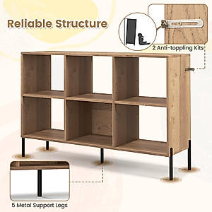 LOKO 6 Cube Bookcase, 3-Tier Floor Open Bookshelf with 5 Metal Legs, Cube Storage Organizer with Adjustable Shelves, Modern Display Shelving for Living Room, Study, Bedroom, Office (Natural)