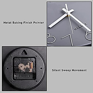 Hacaroa 12 Inch Silent Non-Ticking Wall Clock, Decorative Modern Clock Battery Operated, Round Clock Glass Cover Sweep Movement for Living Room, Office, School, Gray