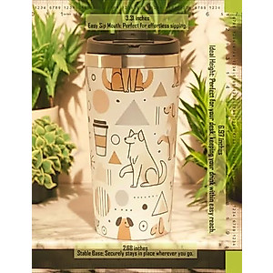 AetherSip 15 oz Dog Print Insulated Travel Mug; Cone-Shaped Stainless Steel Tumbler; Spill-Proof Flip Lid; Ideal for Coffee, Tea, and Cold Beverages