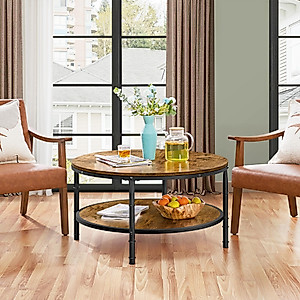 Yaheetech 35" Round Coffee Table for Living Room, 2-Tier Rustic Brown Wooden Coffee Table with Open Storage Shelf for Small Space, Apartment & Office